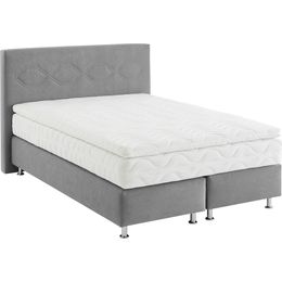 Boxspringbett, grau, B:155cm L:210cm, Bezug: Microvelours 100% Polyester, Westfalia Schlafkomfort, Komplettbetten, Boxspringbett, wahlweise mit Topper