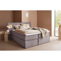 Boxspringbett "Yuma", grau (hellgrau), B:193cm L:213cm, 100% Polyester, LeGer Home by Lena Gercke, Komplettbetten, Boxspringbett, incl. Topper, in 4 Breiten, 3 Matratzenarten und je 2 H&auml;rtegraden