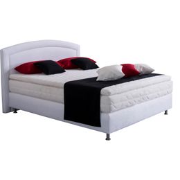 Boxspringbett, wei&szlig;, B:134cm L:210cm, Bezug Unterbox und Kopfteil: Mikrovelours, strapazierf&auml;hig und pflegeleicht (100% Polyester);Bezug Obermatratze: 100% Polyester, waschbar bis 60C;Bezug Topper: 100% Polyester, waschbar bis 60C, Westfalia Schlafkomfort, Komplettbetten, Boxspringbett, mit Topper