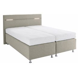 Boxspringbett, beige (struktustoff dunkelbeige), mit LED-Beleuchtung, Liegefl&auml;che B/L: 200cm x 200cm, H3, Bonnell-Federkernmatratze, Bezug Unterbox und Kopfteil: Strukturstoff (77% Polyester und 23% Viskose);Bezug Obermatratze 100% Polyester, waschbar bis 60C, Westfalia Schlafkomfort, Komplettbetten, Boxspringbett, wahlweise mit LED-Beleuchtung