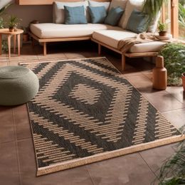 Teppich Paco Home "Cologne 494" Teppiche Gr. B/L: 200 cm x 280 cm, 11 mm, 1 St., grau (anthrazit) Flachgewebe, meliert, Rauten Motiv,, mit Fransen, Outdoor geeignet