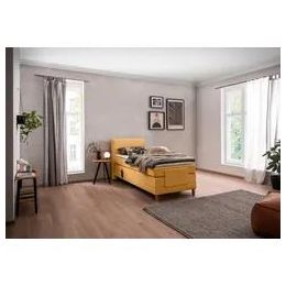 Boxspringbett Alina "Primus", gelb (gelb xbo 5), B:102cm L:212cm, Struktur fein XBO (100% Polyester), Komplettbetten, Boxspringbett, mit motorischer Verstellung, inkl. Matratzen und Topper