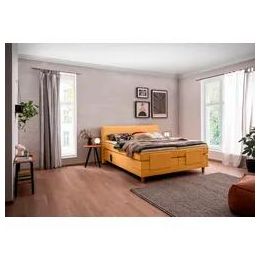 Boxspringbett Alina "Primus", gelb (gelb xbo 5), B:192cm L:212cm, Struktur fein XBO (100% Polyester), Komplettbetten, Boxspringbett, mit motorischer Verstellung, inkl. Matratzen und Topper