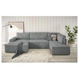 Wohnlandschaft Home Affaire "SHERWOOD XXL 329 cm, U-Form, Schlafsofa" Sofas Gr. B/H/T: 329cm x 85cm x 195cm, Cord, Recamiere links, grau (anthrazit) Schlaffunktion m. Bettkasten (194x139 cm), Cord, Vintage, Samtvelours