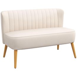 HOMCOM 2-Sitzer Sofa Zweisitzer, Loveseat mit Leinenoptik, Holzbeine, Cremeweiß