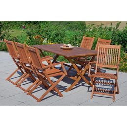 Merxx Rio Set 7tlg 6 Sessel Tisch 110(160)x90cm Eukalyptus