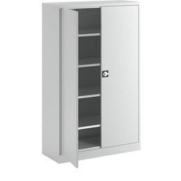 eurokraft pro Flügeltürschrank aus Stahlblech, HxBxT 1950 x 1200 x 500 mm, 4 Fachböden, Korpus- und Türfarbe Lichtgrau