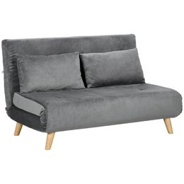 HOMCOM Schlafsofa 2-Sitzer Sofa mit Bettfunktion, Klappsofa mit Kissen, Grau