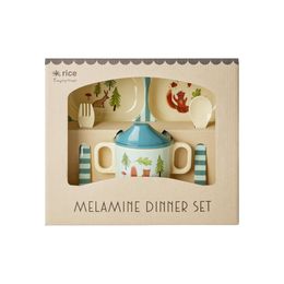 Rice Melamin Baby Geschirr-Set Happy Forest, blau, 4-teilig