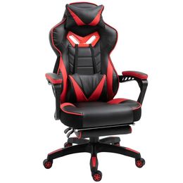 Vinsetto Ergonomischer Bürostuhl, Gaming Stuhl, Drehstuhl mit einziehbare Fußstütze und verstellbarer Rücken