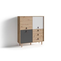 ByLiving BILL Highboard, Breite 120 cm, Eiche-Optik, matt weiß+anthrazit