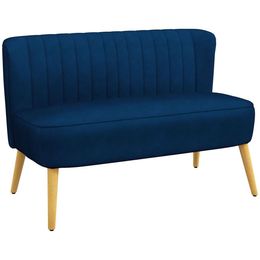 HOMCOM 2-Sitzer Sofa Zweisitzer, Loveseat mit Leinenoptik, Holzbeine, Blau