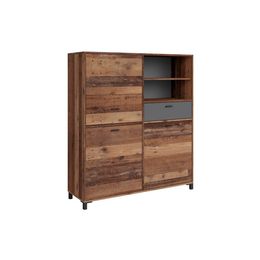 ByLiving JACKSON Highboard, Breite 126 cm, Old-Wood-Optik, anthrazit