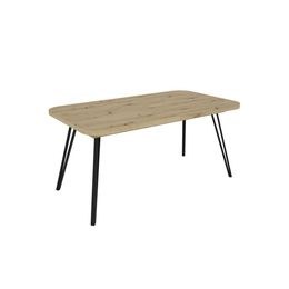 ByLiving LIFE Tisch mit Auszug, Breite 160 bis 240 cm, Metall schwarz pulverbeschichtet, Eiche-Optik