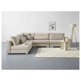 Ecksofa Home Affaire "Vasco L-Form" Sofas Gr. B/H/T: 355cm x 88cm x 240cm, Cord, Recamiere beidseitig montierbar, beige inkl. 10-teiligen Kissen-Set