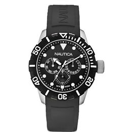 Nautica Quarzuhr Damen Uhr A13643G Kautschuk, (Analoguhr), Damenuhr rund, groß (ca. 44mm), Edelstahl, Kautschukarmband, Sport, schwarz