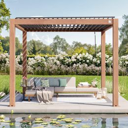 3x3m Pergola in Holzoptik; mit Lamellendach in Perlgrau - (400115)