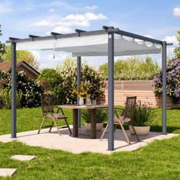 3x3m Pergola in Perlgrau; mit Sonnensegel in Stone - (400100)