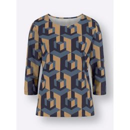 WITT Damen 3/4-Arm-Shirt mit grafischem Print, marine-camel-bedruckt, Gr&ouml;&szlig;e 56