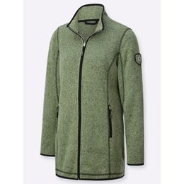 WITT Damen Strickfleecejacke in Longform, eucalyptus-schwarz-gemustert, Gr&ouml;&szlig;e 40