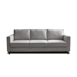 Lisa Design 3-Sitzer Sofa mit Bettfunktion aus geripptem Samt Hellgrau 220x84x89cm