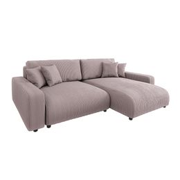 S-Style Möbel Ecksofa mit Schlaffunktion aus Cord schöner Sitzkomfort, Puderrosa 170x78x234cm