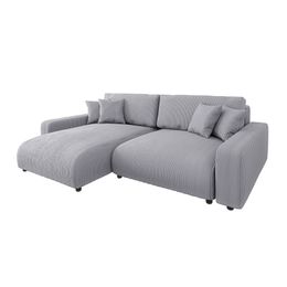 S-Style Möbel Ecksofa mit Schlaffunktion in Cord-Stoff schöner Sitzkomfort, Hellgrau 170x78x234cm