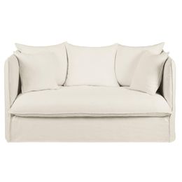 Maisons du Monde Ausziehbares 2-Sitzer-Sofa mit Bezug aus weißem gewaschenem Leinen 163x84x98cm