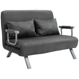 HOMCOM 2-Sitzer Schlafsofa mit Armlehne, Klappmatratze, Wildlederimitat, Grau 111x78x80cm