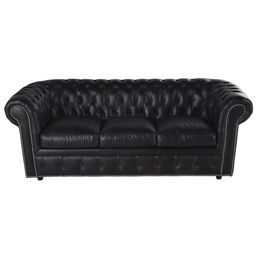 Maisons du Monde Gestepptes -Sofa 3-Sitzer aus Leder, schwarz Vintage 202x76x93cm