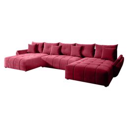 Furnix Schlafsofa U-Form mit Bettkasten und Kissen, rot 190x91x382cm