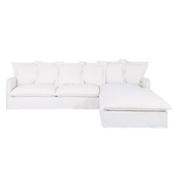 Maisons du Monde Ausziehbares 5/6-Sitzer-Ecksofa mit Ecke rechts aus Premiumleinen, weiß, Matratze 6cm 300x86x190cm