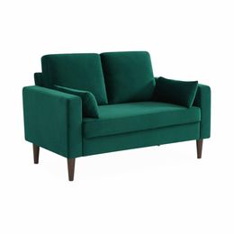sweeek 2-Sitzer-Vintage-Sofa mit Samt und Füßen aus Hevea-Holz, Grün 130x69x79cm