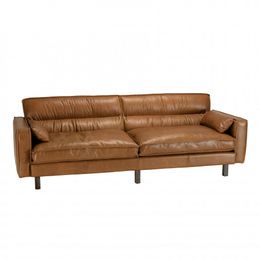 MACABANE 3-Sitzer-Sofa aus Leder, Holzbeine, kamelbraun 226x79x90cm