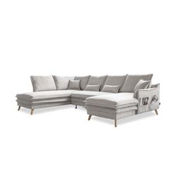 MIUFORM Ausziehbares 8-Sitzer-Panorama-Sofa, Ecke links, Salz & Pfeffer 200x90x302cm