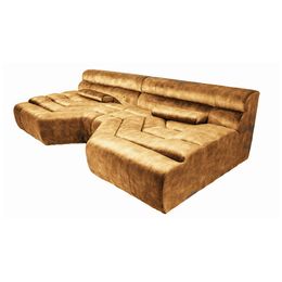 KAWOLA Big Sofa aus Samt mit Kissen, gold 143x76x286cm