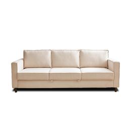 Lisa Design 3-Sitzer Sofa mit Bettfunktion aus geripptem Samt Beige 220x84x89cm