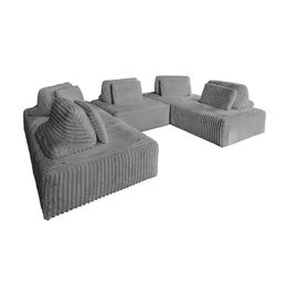 KAWOLA Modulares 5-Sitzer Sofa mit Kissen aus Breitcord, grau 222x84x333cm