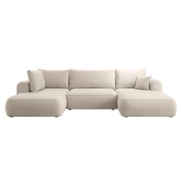 Selsey U-Form-Sofa mit Veloursbezug, hellbeige 178x95x355cm