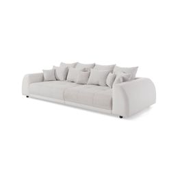 S-Style Möbel Big-Sofa 5-Sitzer, Strukturstoff und Kunstleder-Bezug, Weiß und Creme 135x62x270cm