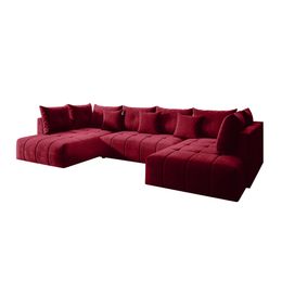 Furnix Schlafsofa U-Form mit Bettkasten und Kissen, rot 190x91x350cm