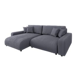 S-Style Möbel Ecksofa mit Schlaffunktion aus Cord-Stoff schöner Sitzkomfort, Grau 170x78x234cm