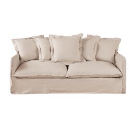 Maisons du Monde 3/4-Sitzer-Sofa mit Bezug aus beigefarbenem Crinkle-Leinen 207x86x90cm
