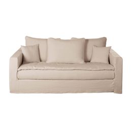 Maisons du Monde Ausziehbares 3/4-Sitzer-Sofa mit Bezug aus beigefarbenem Leineneffekt, Matratze 6cm 200x85x95cm