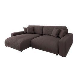 S-Style Möbel Ecksofa mit Schlaffunktion aus Cord schöner Sitzkomfort, Dunkelbraun 170x78x234cm
