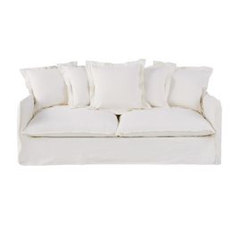 Maisons du Monde 3/4-Sitzer-Sofa mit Bezug aus weißem Leineneffekt 207x86x90cm