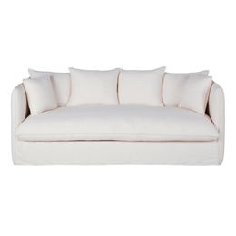 Maisons du Monde Ausziehbares 3/4-Sitzer-Sofa mit weißem Bezug mit Leineneffekt, Matratze 10cm 203x84x98cm