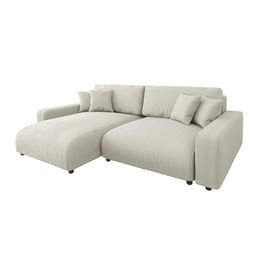 S-Style Möbel Ecksofa mit Schlaffunktion aus Cord-Stoff schöner Sitzkomfort, Beige 170x78x234cm