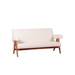 Nest dream Vintage-Sofa aus Teakholz und Bouclé-Polsterung, weiß 72x80x160cm