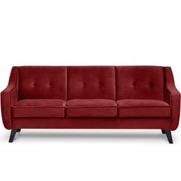 KONSIMO Sofa, 3 Sitzer im zeitlosen Design, Velours-Bezug, rot 206x81x89cm